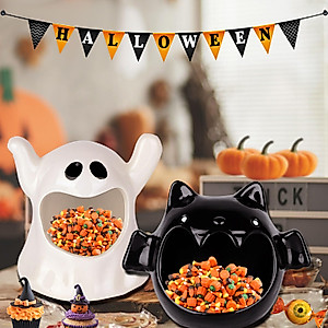 DIYDEC 2pcs Halloween Candy Bowls, Halloween Candy Dish Candle Holder Bat Ghost Ceramic Dish for Halloween Tiered Tray Ornament Tableware Party Decor Gifts