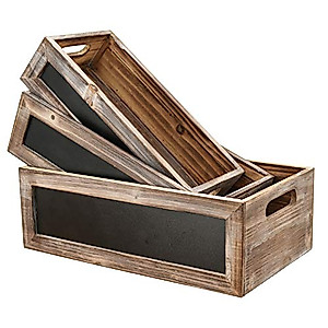 MODE HOME Set of 3 Large Torched Wood Decorative Storage Crates with Chalkboard, Nesting Wooden Crates for Display Rustic, Farmhouse Wooden Storage Container Boxes Made from 100% Wood
