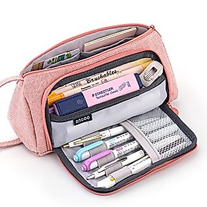 EASTHILL Large Capacity Pencil Case Multi-slot Pen Bag Pouch Holder For Middle High School Office College Girl Adult Simple Storage Case Pink
