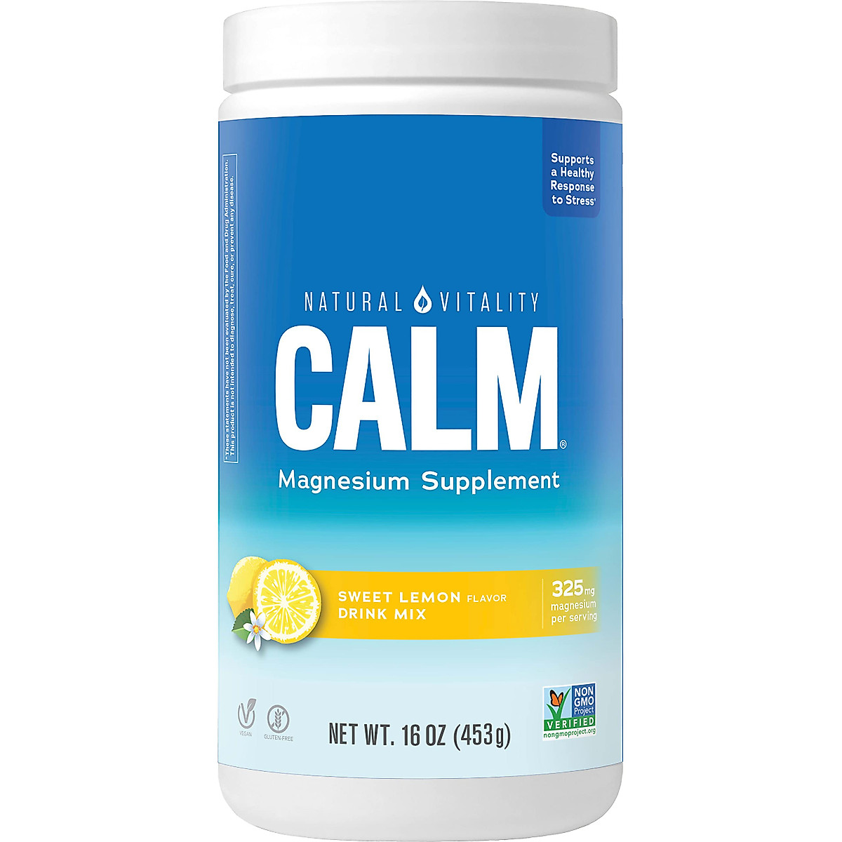 Natural Vitality Calm, Magnesium Supplement, Anti-Stress Drink Mix Powder, Gluten Free, Vegan, & Non-GMO, Sweet Lemon, 16 oz