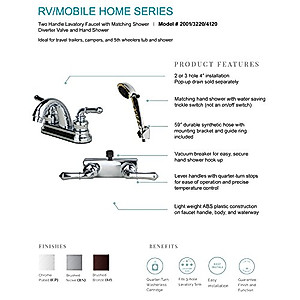 Builders Shoppe 2001BN/3220BN/4120BN RV Bathroom Faucet with Matching Hand Shower Combo Brushed Nickel Finish
