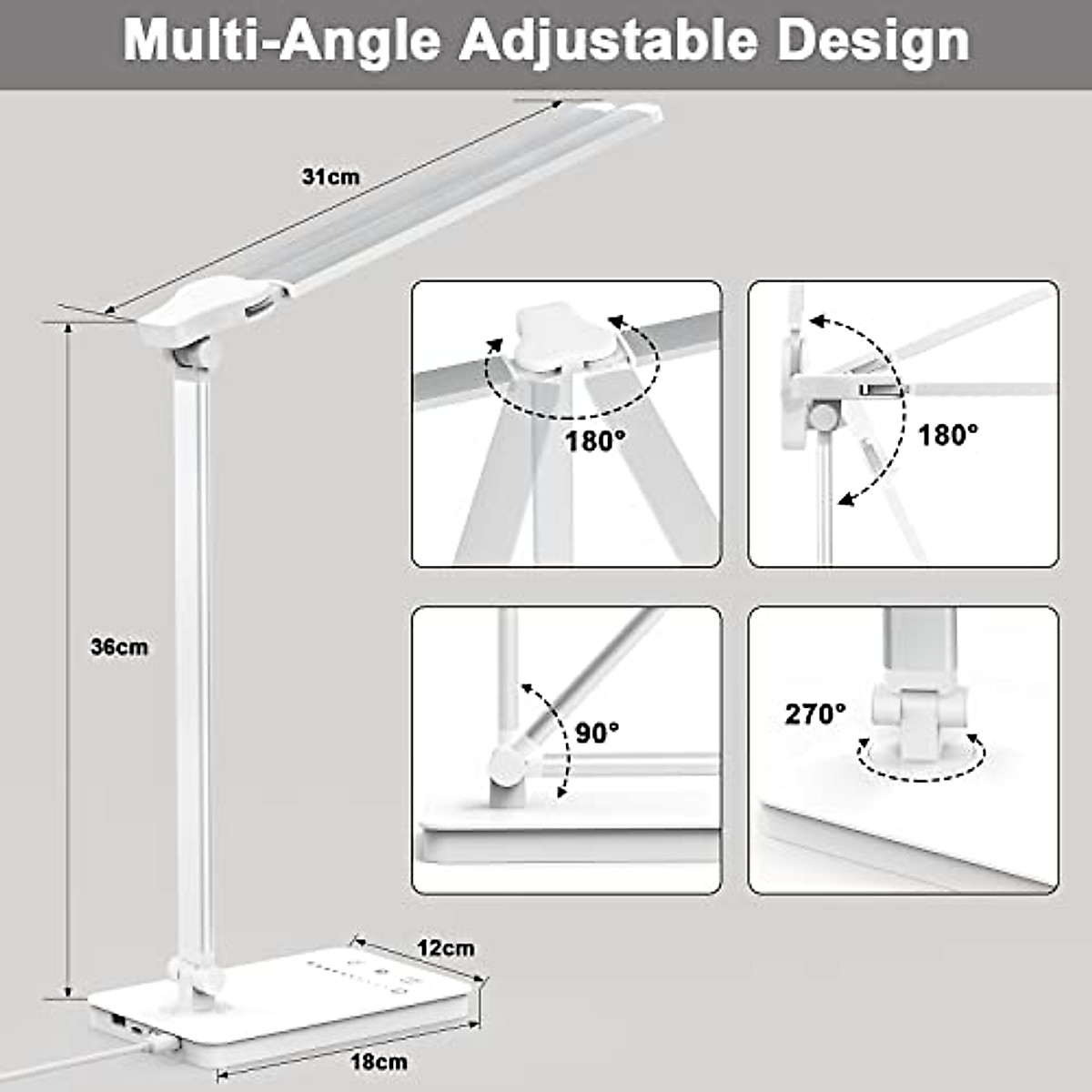 Bright LED Desk Lamp for Home Office - Dual Swing Arm Eye-Caring Architect Task Lamp, Adjustable Foldable Table Lamp, Dimmable Touch Control Desktop Lamp 5 Lighting Modes for Work/Study