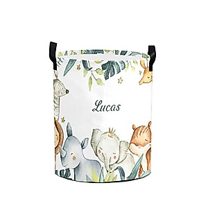 Safari Lion Elephant Fox Personalized Laundry Basket Clothes Hamper Storage Handle Waterproof, Custom Collapsible Capacity for Laundry Room Bathroom Toy Decor