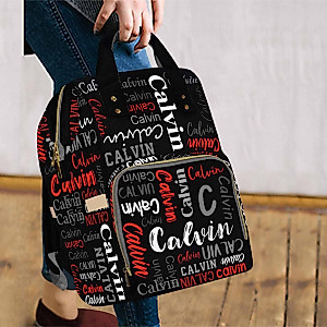 Artsadd Custom Name Diaper Bag for Mom, Personalized Black and Red Monogram Backpack with Stroller Straps Large Travel Shoulder Bag Capacity Nappy Bag for Baby Shower Gifts