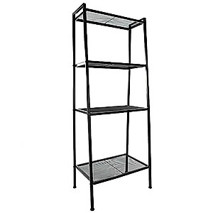 4 Tier Heavy Duty Metal Leaning Ladder Shelf Bookcase Bookshelf Storage Shelves, Black