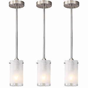 Eietonte 1-Light Mini Pendant Light Fixtures, Modern Chandelier Hanging Ceiling Light with White Frosted Shade, Brushed Nickel Pendant Lighting for Kitchen Bedroom Hallway, Adjustable Height, 3 Pack