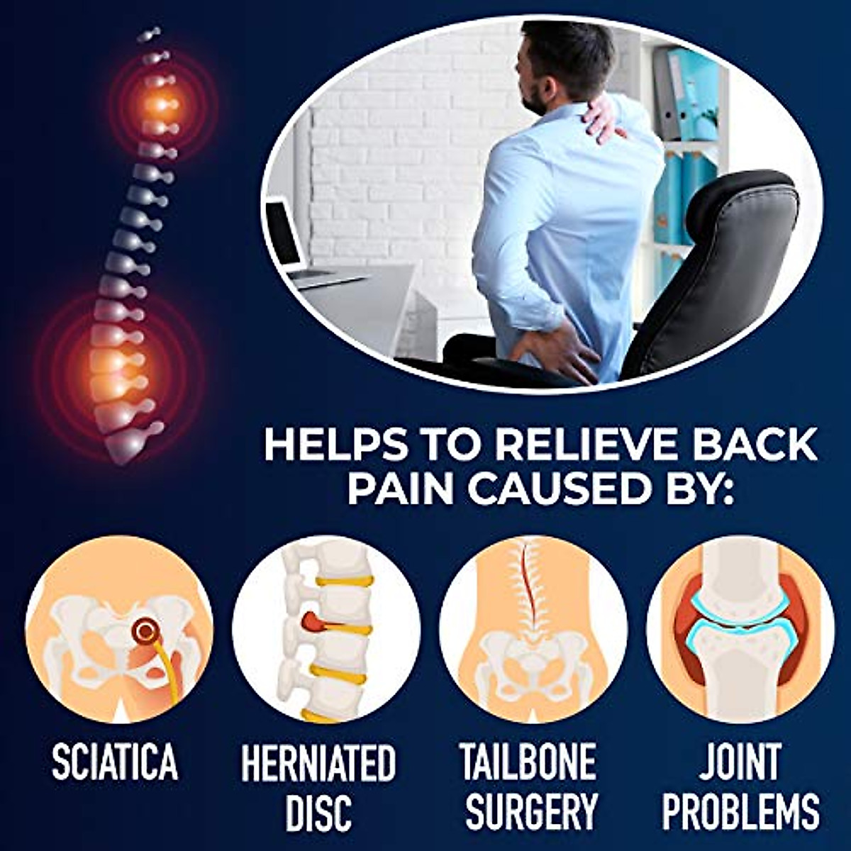 2pc Ergonomic Seat Cushion Lumbar Roll Combo for Chair - Pain and Pressure Relief for Lower Back, Sciatica, Coccyx, Butt, Tailbone - Memory Foam Posture Support Pillow for Office Desk, Car, Wheelchair