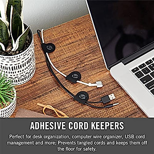 VELCRO Brand Cord Keepers | Soft Nylon Cable Clips Organize Wires in Home, Office, Desk or Nightstand | Removable Adhesive Back Holds Secure, Removes Clean | 10pk, Black