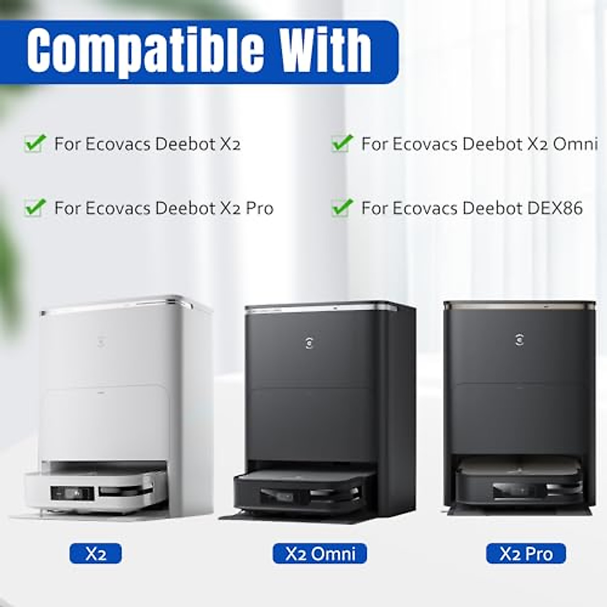 16PCS Replacement Parts HEPA Filter Dust Bag for Ecovacs Deebot X2, X2 Omni, X2pro, DEX86 Vacuum Cleaner Spare Parts, 4 Side Brush, 4 Hepa Filters, 4 Mop Pads, 4 Dust Bags