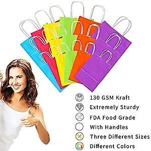 Jutoe 24pcs Kraft Paper Gift Bags,Recyclable Paper Shopping Bags with Handles,Rainbow Colors Retail Bags,Birthday Party Bags,Souvenir Gift Bags