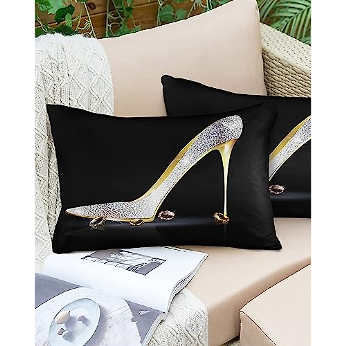 Maliyand Body Pillow Covers,Sexy Diamond High Heels White Golden Black Decorative Pillow Cover Pillow Case Cushion Cover for Bed Sofa Couch Home Decor 20"x30"