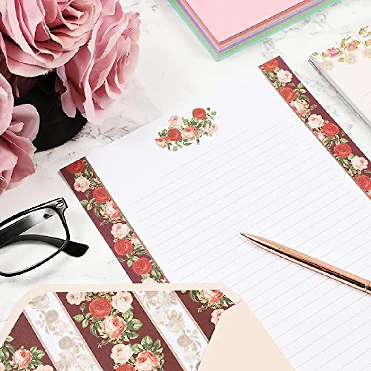 Paper Junkie 60 Sheets Vintage Floral Stationary with 30 Envelopes, Letter Writing Paper for Poems, Thank You Notes, Pen Pal, Scrapbook, Calligraphy (6 Designs, 10.2 x 7.25 In)