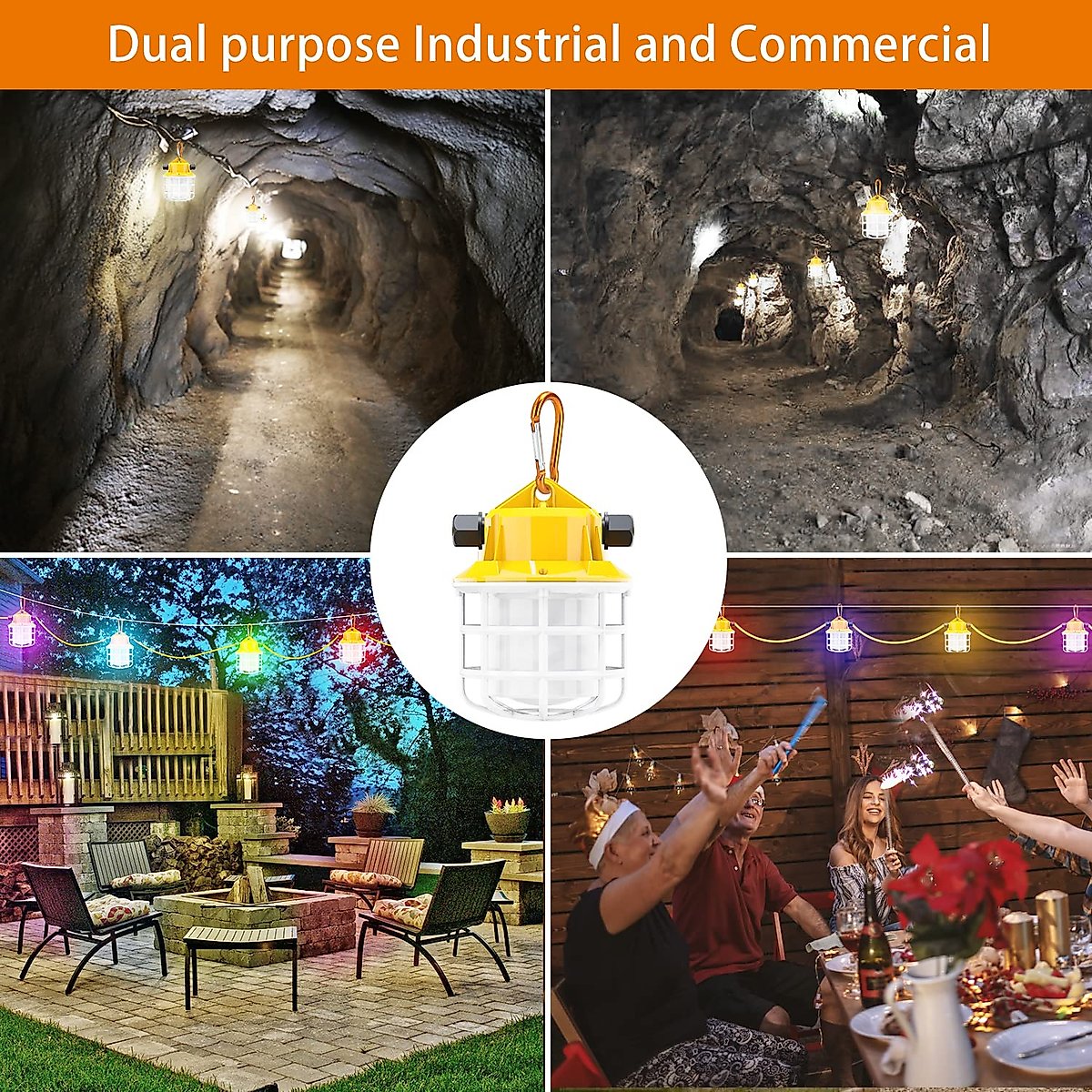 RIUVAO 100ft LED Color Changing RGBW Construction String Lights, 150W 15000LM Super Bright LED String Work Lights, Dimmable Construction Temporary Lights (100ft-RGB)