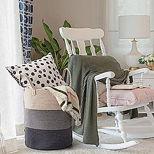 EZOWare Large Cotton Rope Storage Basket, Soft Woven Laundry Hamper with Handles for Bathroom Nursery Closet - Gradient Gray, 15 x 18 inch