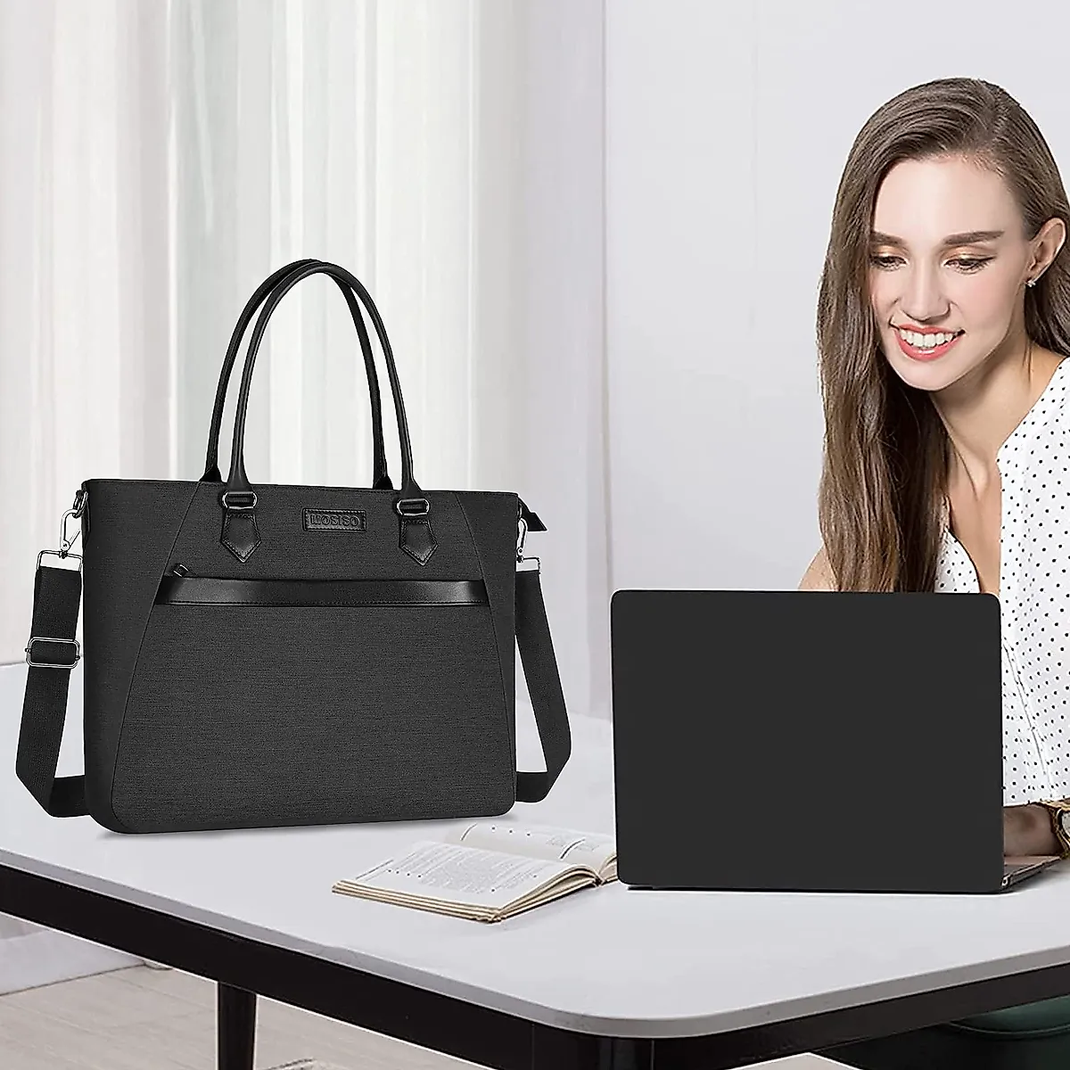 MOSISO Laptop Tote Bag (17-17.3 inch) with Front Trapezoid Pocket, Space Gray