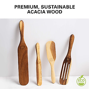 As Seen on TV, Mad Hungry Spurtle 4pc Set, Acacia Premium Wood Finish, Cooking Utensils For Non Stick Cookware, Baking, Whisking, Smashing, Scooping, Spreading, Serving and More.