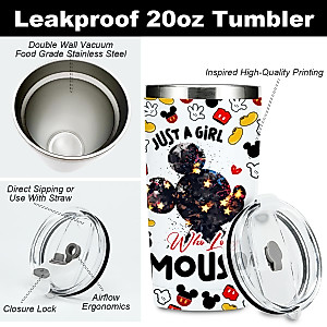 Inspired Cartoon Mouse Tumbler - Magic Mouse Lovers Coffee Mug, Animal Themed Gifts for Women, Girls, Niece - Friendship Birthday Christmas 20 oz Stainless Steel Travel Thermos Insulated Cup