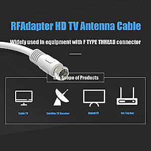 RG6 Coax Cable 15 feet, TV Coaxial Cable, White 75 Ohm Quad Shield Digital Cord with F-Male Connectors, Ideal for TV Antenna DVR Satellite