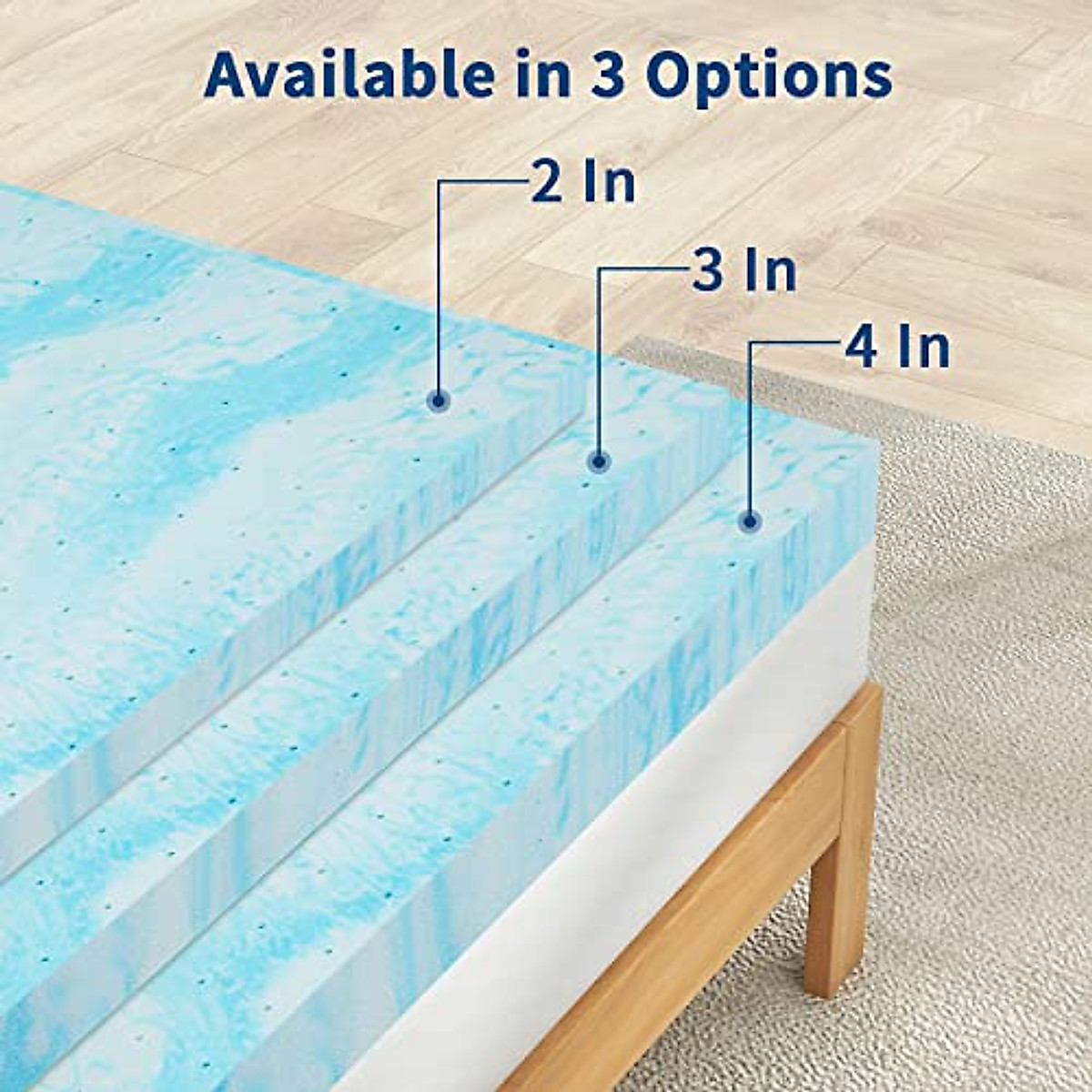 IULULU Queen 3 Inch Gel Memory Foam Mattress Topper, CertiPUR-US Certified, Blue