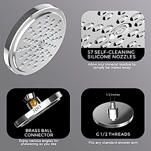 JDO Rain Shower Head High Pressure 7 Inch Rainfall Fixed Showerheads Adjustable Bathroom High Flow Showerhead Premium Chrome Shower Head Replacement Tool-free 1-Min Installation For Luxury Shower