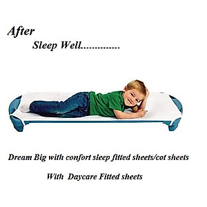 Daycare Sheets- Pre-School Cot Sheet, Children's Naptime Mat Sheet, White Breathable Soft 22 X 54 inch Pack of 6- Cot Fitted Sheet for Boys and Girls Standard Daycare Cot Sheets