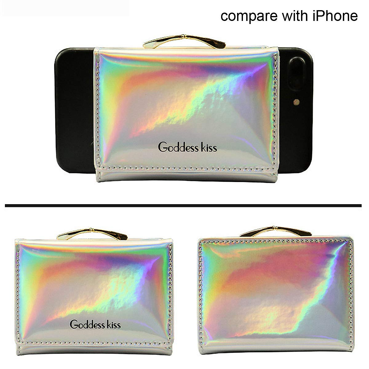 Eilova Orityle Fashion Women Trifold Wallet Shiny Holographic Ladies Girls Purese Clutch Coin Pocket Card Holder Organizer