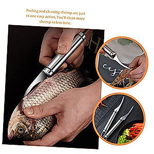 BESTonZON 4 Pcs Stainless Steel Shrimp Wire Knife Oyster Opener Household Gadgets Fishing Accessories Prawn Peelers Seafood Shrimp Cleaner Shrimp Fork Picks Shrimp Tool Fish Tool Fish Scaler