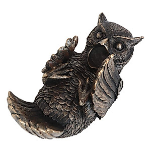 Ebros Bronzed Resin Wisdom of The Forest Great Horned Owl Drinking Wine Bottle Holder Figurine 9.25" L Decorative Party Hosting Sculpture Accessory Owls Statue