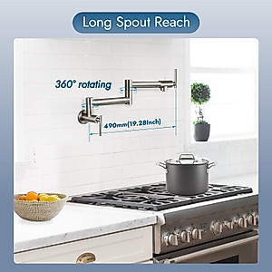 Cinwiny Pot Filler Wall Mount Kitchen Restaurant Sink Faucet Stainless Steel Floor Mounted Bathtub with Brushed Nickel Freestanding Faucet Tub Filler With Handheld Shower Spray