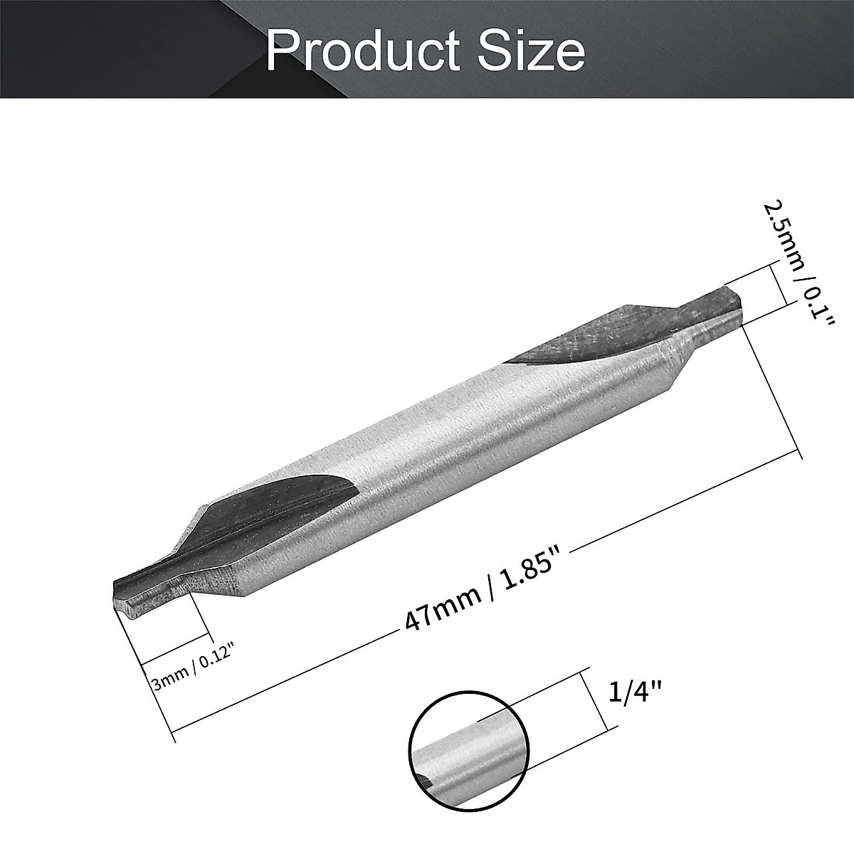 Utoolmart 5 Pcs Center Drill Countersink Lathe Bit Mill Tool, Combined Drills Plain Type Imperial, 1/4-inch Combined Countersinks Drills Set Tool, HSS-6542 Countersinks