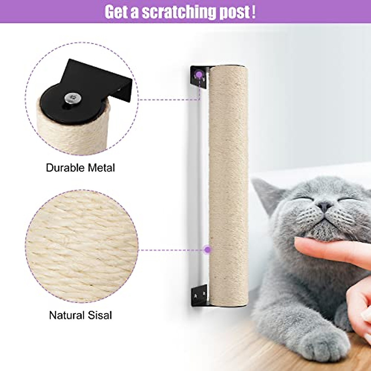 BEBOBLY Wall Mounted Cat Scratching Post for Indoor Cats | Kitten Wall Shelves Climbing Furniture| Sisal Rope Cat Claw Scratcher Tree | Solid Wooden Walkway for Cage Mounted Climbing Relaxing