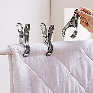 FOMMEN Large Heavy Duty Metal Clothespins 6 Packs Stainless Steel Clothespin,Big Beach Chair Towel Clips,Clamp for Quilt,Outdoor Light Clips