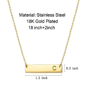 MOMOL Bar Pendant Initial Necklace, 18K Gold Plated Stainless Steel Bar Necklace Dainty Delicate Initial Necklace Simple Personalized Name Letter C Necklace for Women