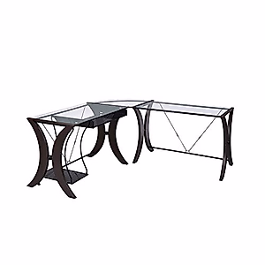 Coaster Home Furnishings CO-800446 Monterey 3-Piece L-Shape Computer Desk Set, Cappuccino and Clear, 68 W x 67 D x 30 H