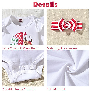 Aalizzwell 3-6 Months Baby Girls Christmas Clothes Infant My 1st Xmas Tulle Skirt Buffalo Plaid Outfit with Leg Warmers Clothing Deer Elk