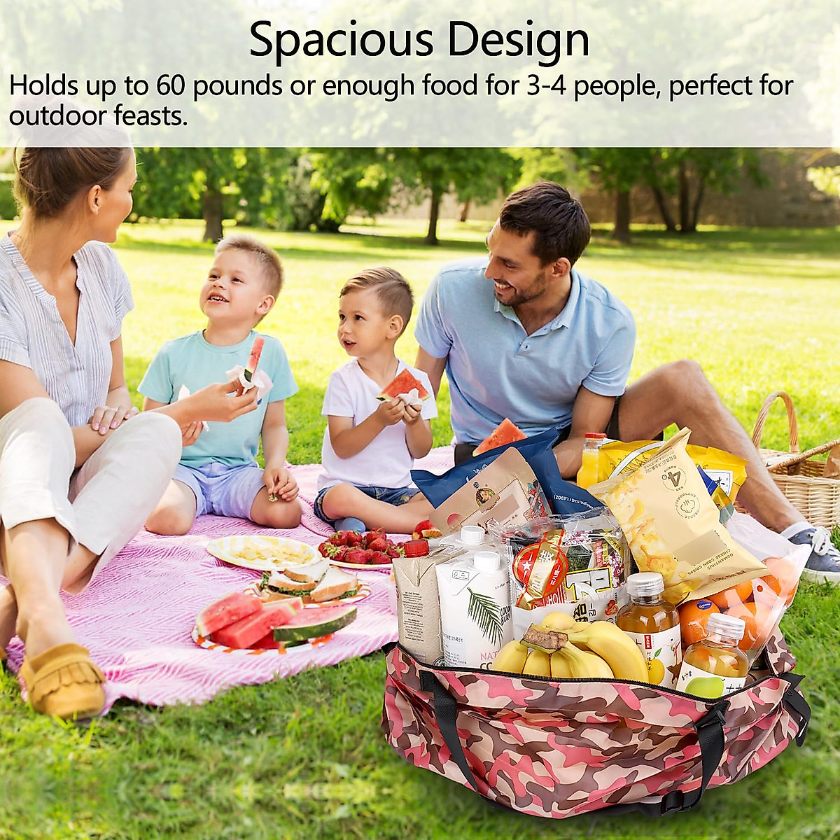 evron Reusable Travel Grocery Bags,Travel Laundry Bag,Dirty Clothes Organizer,Shopping Bag,Duffle Bag,Foldable Tote Bags (Pink Camo)