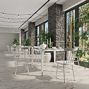 Anmutig White Metal Patio Dining Chairs Set of 2 Indoor/Outdoor Windsor Chairs Farmhouse Spindle Back, Modern Mid-Century Country Style, Kitchen Side Chairs for Living Room Restaurant, Widen Seat