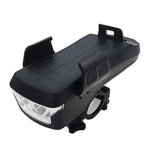 Multifunctional Bike LED Headlight 4000mAh Bicycle Front Lamp 550 Lumens USB Rechargeable Waterproof Cycling Light with Solar Power Bank & Loud Horn & Phone Bracket Holder (with Solar Power)