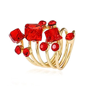 OIDIMS Big CZ Crystal Statement Wedding Ring for Women Birthstone Cubic Zirconia Balls Fashion Spring Gemstone Open Band Wrap Birthday Cocktail Party Ring Comfort Fit Dainty Jewelry Gifts(Red)