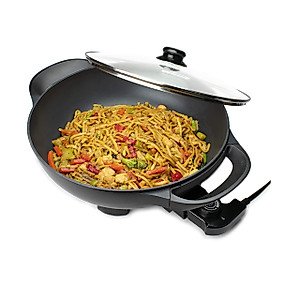 Brentwood Appliances SK-69BK 13-Inch Non-Stick Flat-Bottom Electric Wok Skillet with Vented Glass Lid Other Kitchen Appliances, Normal, Black