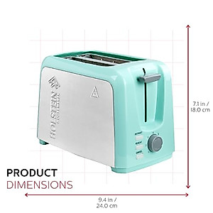 Holstein Housewares - 2-Slice Toaster with 7 Browning Control Settings, Mint/Stainless Steel - Great to Toast Bread, Bagels and Waffles