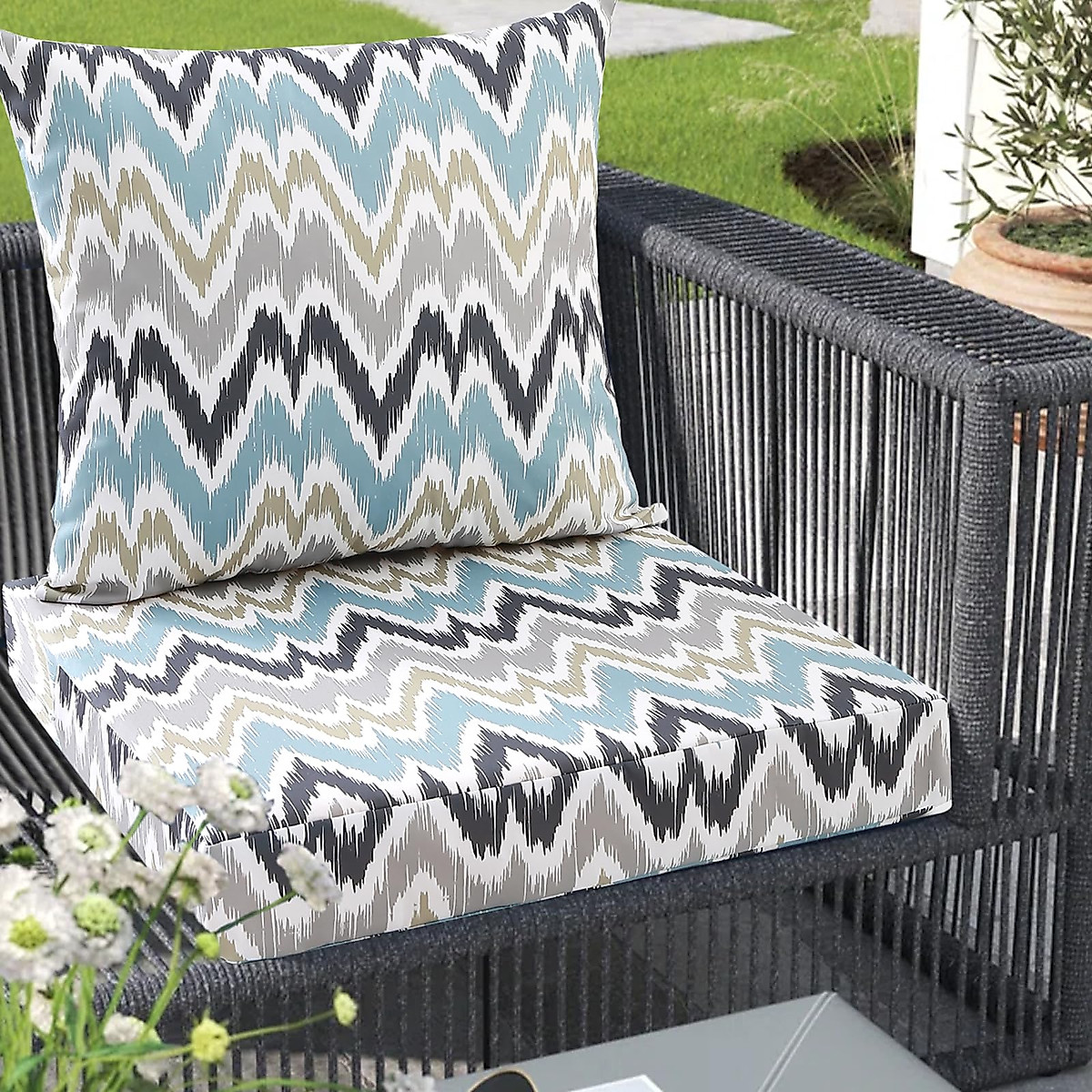 idee-home Outdoor Cushions for Patio Furniture, Outdoor Seat Cushions 24 x 24 with Fade Resistant Waterproof Removable Cover, Deep Seat Replacement Couch Sofa Chair Cushions for Yard Garden
