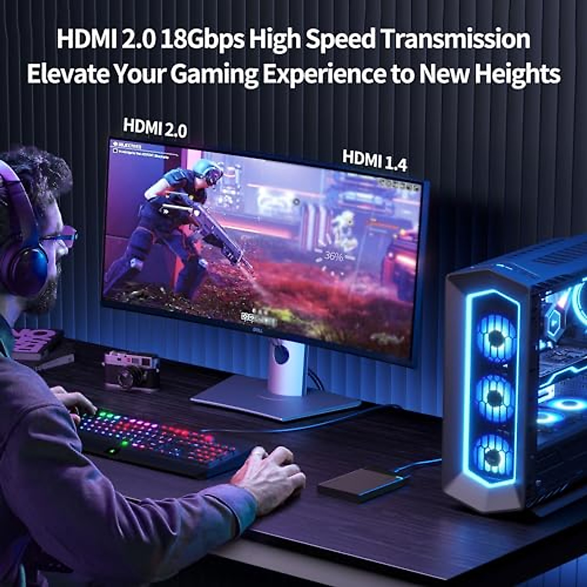 BlueAVS 100 Feet HDMI Fiber Optic Cable 4K 60Hz HDMI 2.0b High Speed 18Gbps Dynamic HDR10 HDCP2.2/2.3 eARC White