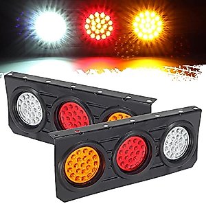Partsam 63 LED Truck Trailer Tail Lights Bar Kit, Stop Turn Signal Brake Reverse Taillight with Iron Bracket Base Waterproof 12V-30V 4 Inch Round Led Trailer Tail Lights RV Camper Flatbed Trucks(2pcs)
