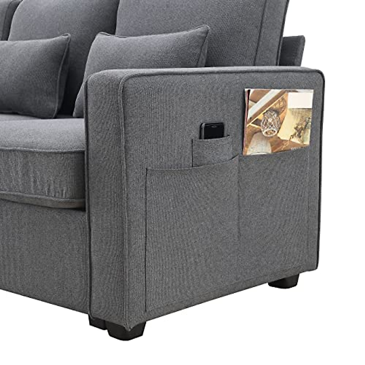 Multifunctional Modular Linen Upholstered Sectional Sofa Couch with Storage Consloe,Cupholders, USB Charging Ports and Wired & Wirelessly Charged for Home Office Apartment Living Room Furniture Sets