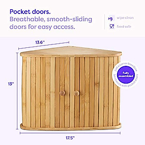 Klee Wooden Bread Box | Bamboo Bread Holder | Corner Bread Keeper Storage Box, Fully Assembled
