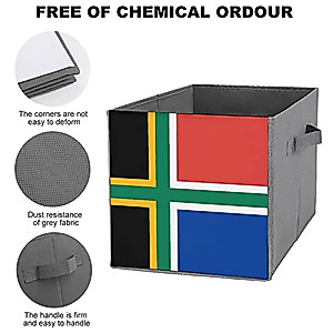 South African Nordic Cross Flag PU Leather Collapsible Storage Bins Canvas Cube Organizer Basket with Handles