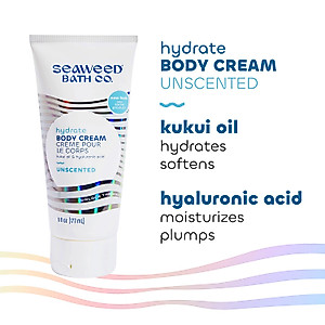 Seaweed Bath Co. Hydrate Body Cream, Unscented, 6 Ounce, Nourishing Hand & Body Lotion Moisturizer for Dry Skin, with Sustainably Harvested Seaweed, Kukui Oil, Hyaluronic Acid, Shea Butter