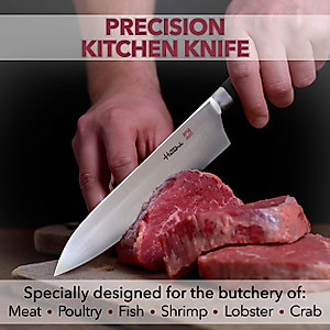 JCK ORIGINAL Hattori Japanese Chef’s Knife, FH-11L Professional Wester Deba Knife, VG-10 Cobalt Steel Pro Kitchen Knife with Ergonomic Black Linen Micarta Handle, 9.4 inch