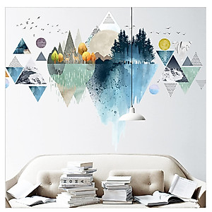 Arawat Abstract Wall Stickers & Murals Living Room Mountain Wall Decals for Bedroom Removable Geometric Wall Decal Decorations Kids Nursery Wall Decor 3D Forest Wall Decal Decorations Peel and Stick
